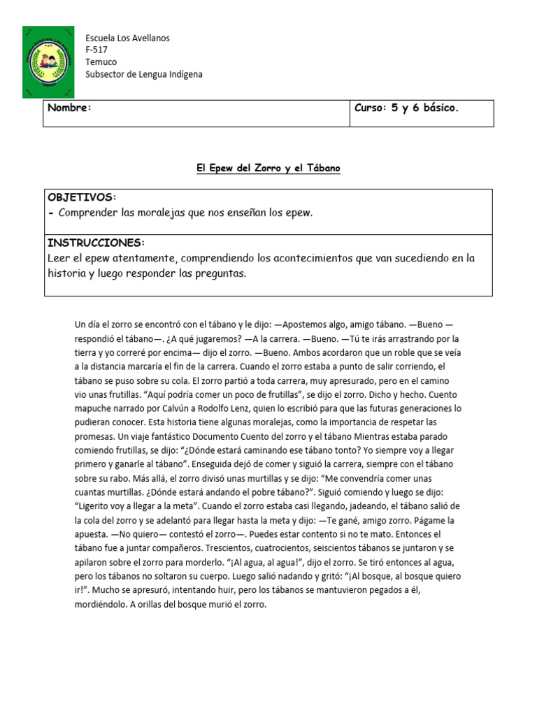 Epew Mapuche: El Zorro y el Tábano | PDF