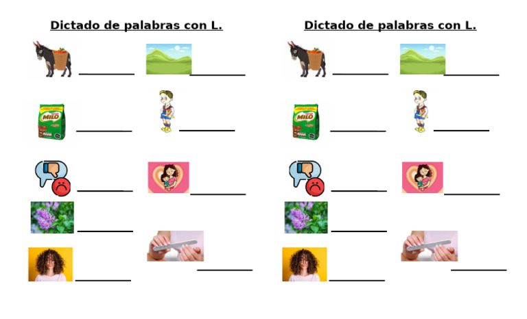 Dictado de palabras que inician con L | PDF