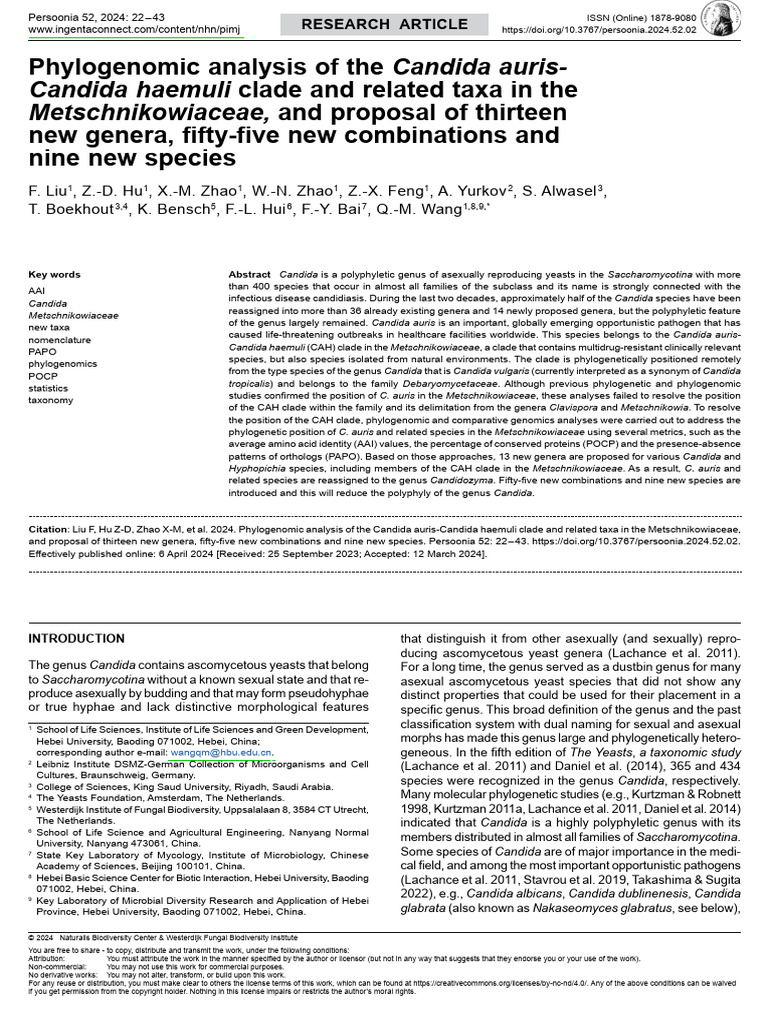 Candida Haemuli Clade and Related Taxa in The Metschnikowiaceae, and ...