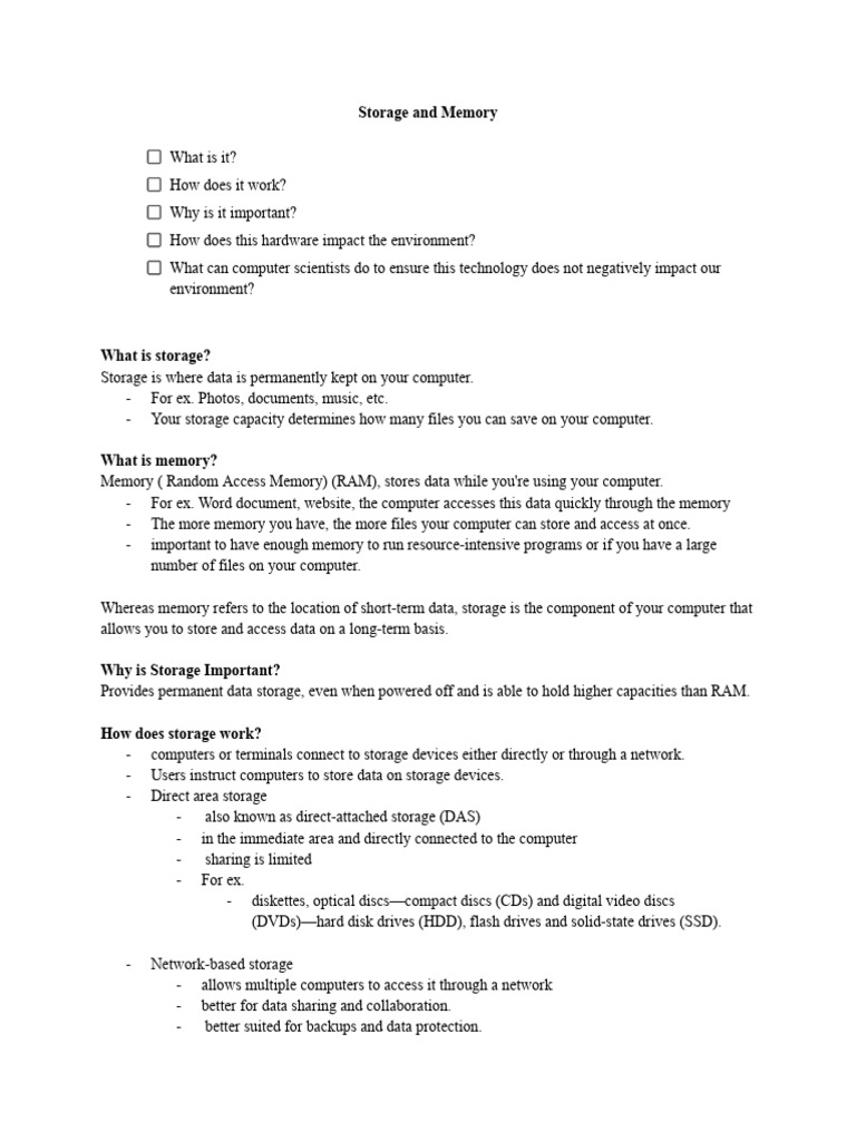 Storage and Memory Handout | PDF | Random Access Memory | Computer Data Storage