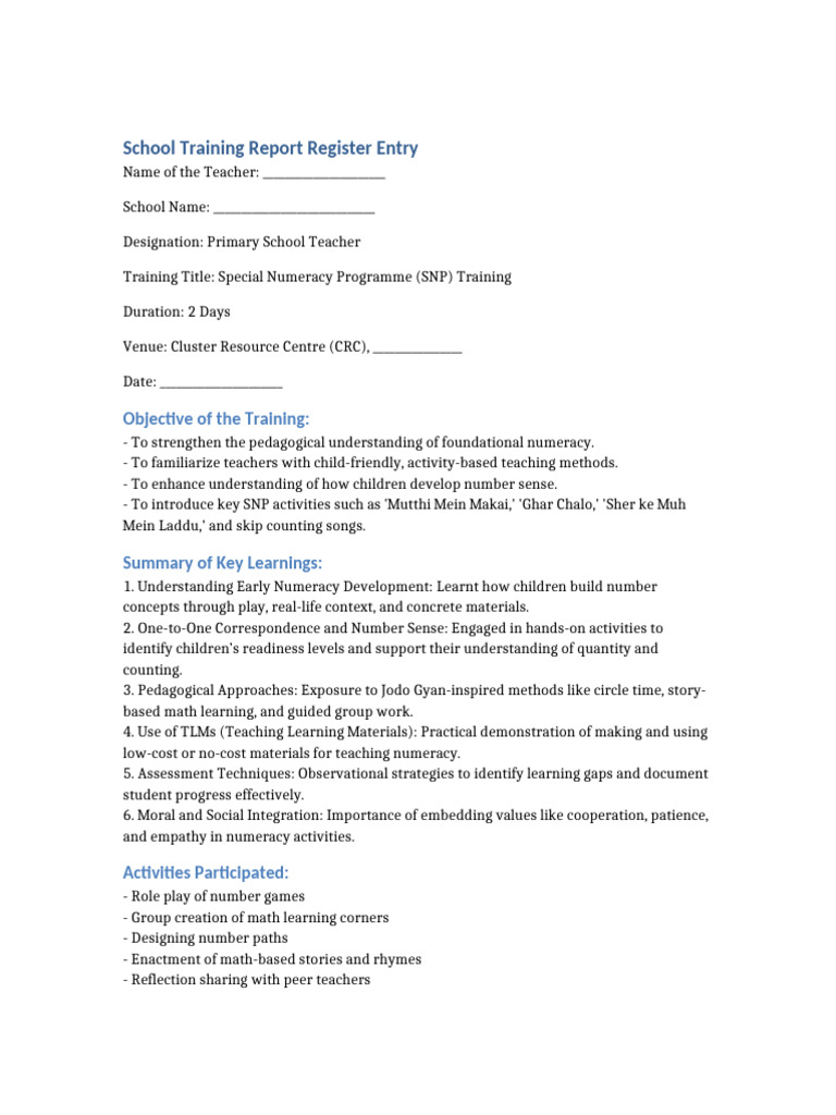 SNP Training Report Register | PDF
