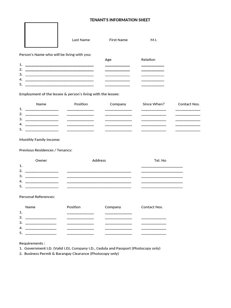 Tenant's Information Sheet 2023 1 2 | PDF | Lease | Leasehold Estate