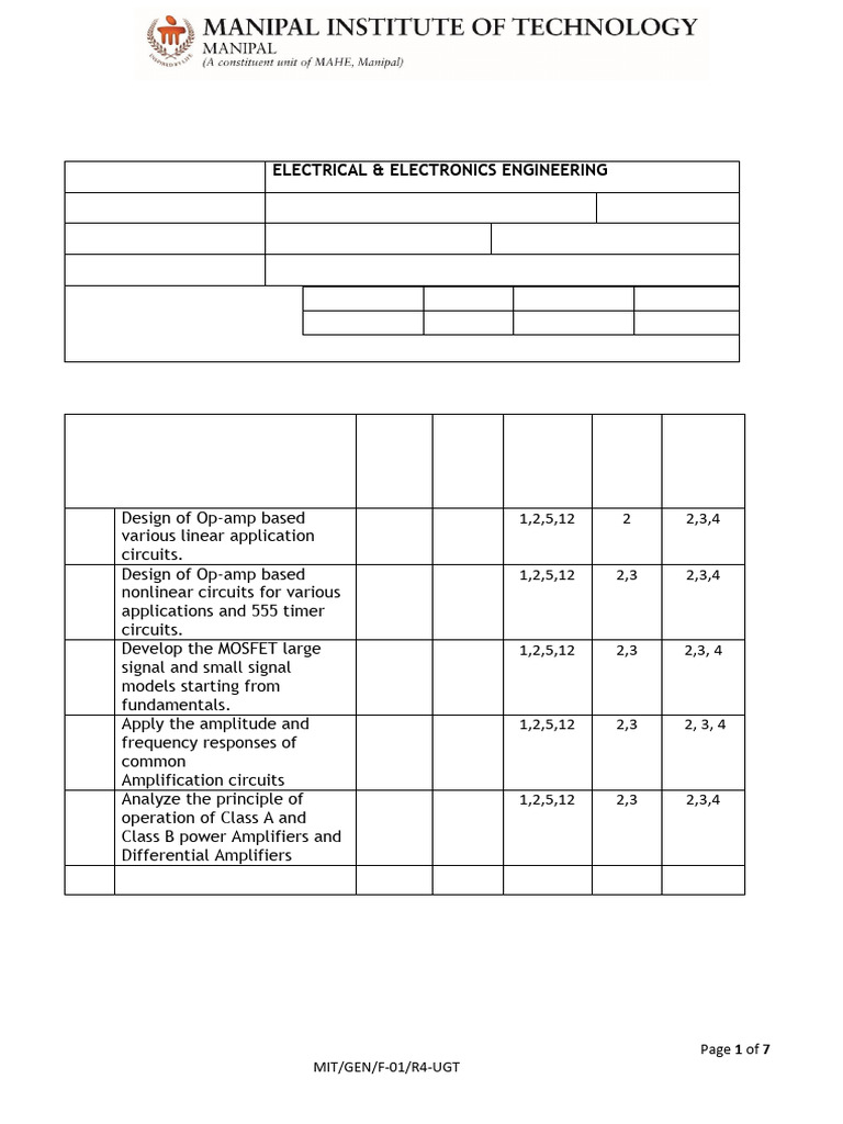 Analog System Design Course Plan | PDF | Amplifier | Electronic Filter