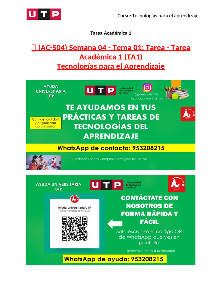 (AC-S04) Semana 04 - Tema 01 Tarea - Tarea Académica 1 (TA1) - Tecnologías para El Aprendizaje ...