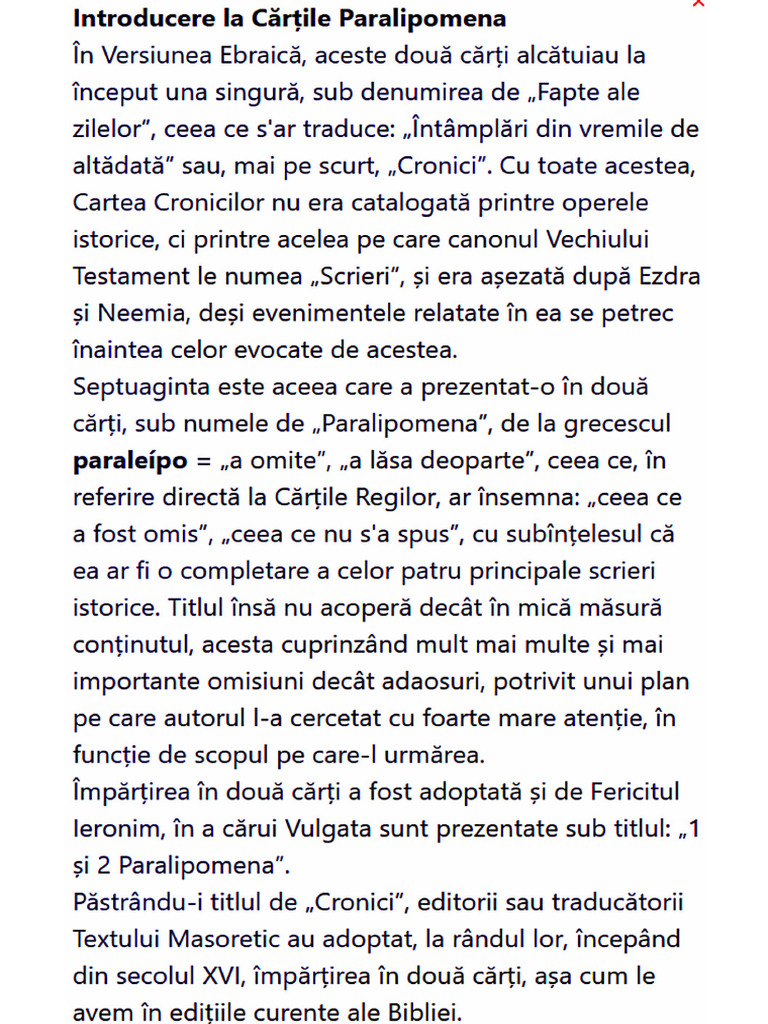 Introducere I Paralipomena IPS Bartolomeu | PDF