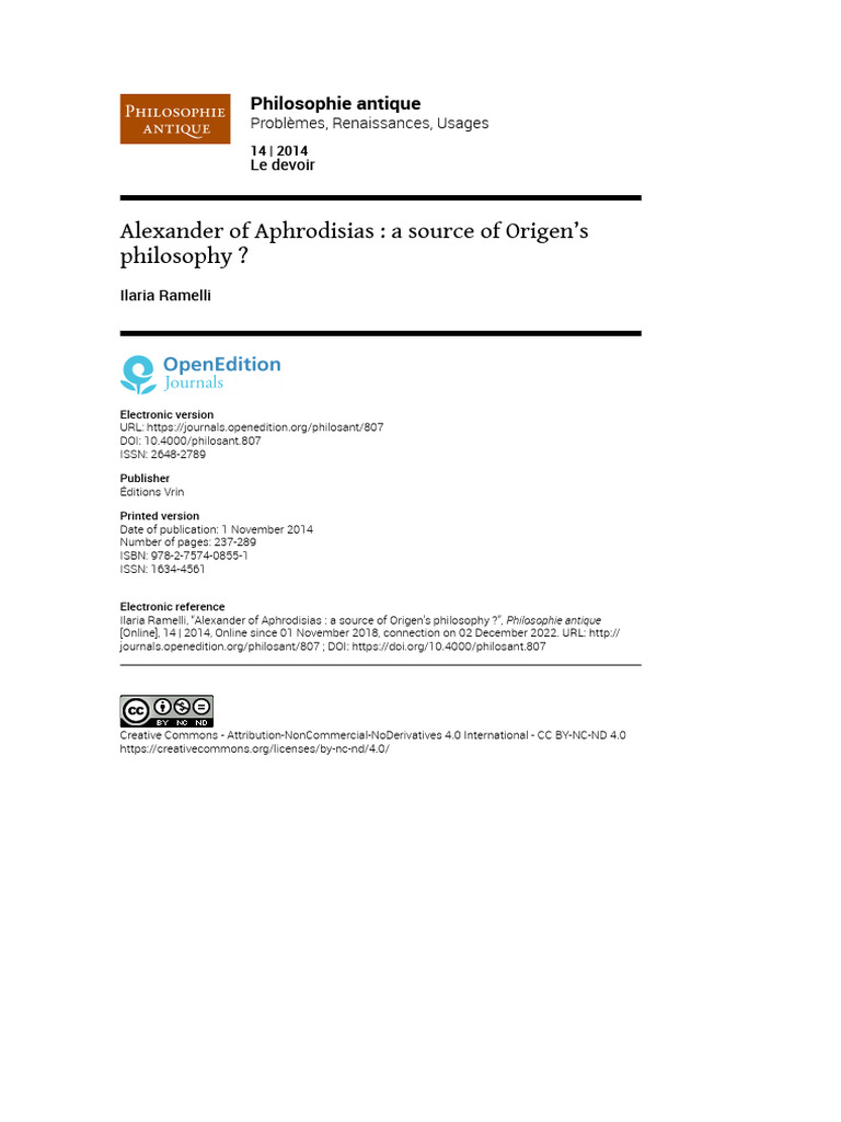 Ramelli, Ilaria - Alexander of Aphrodisias A Source of Origen's ...