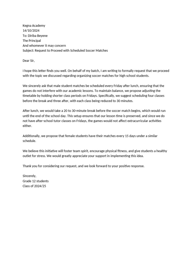 Application Letter Soccer | PDF