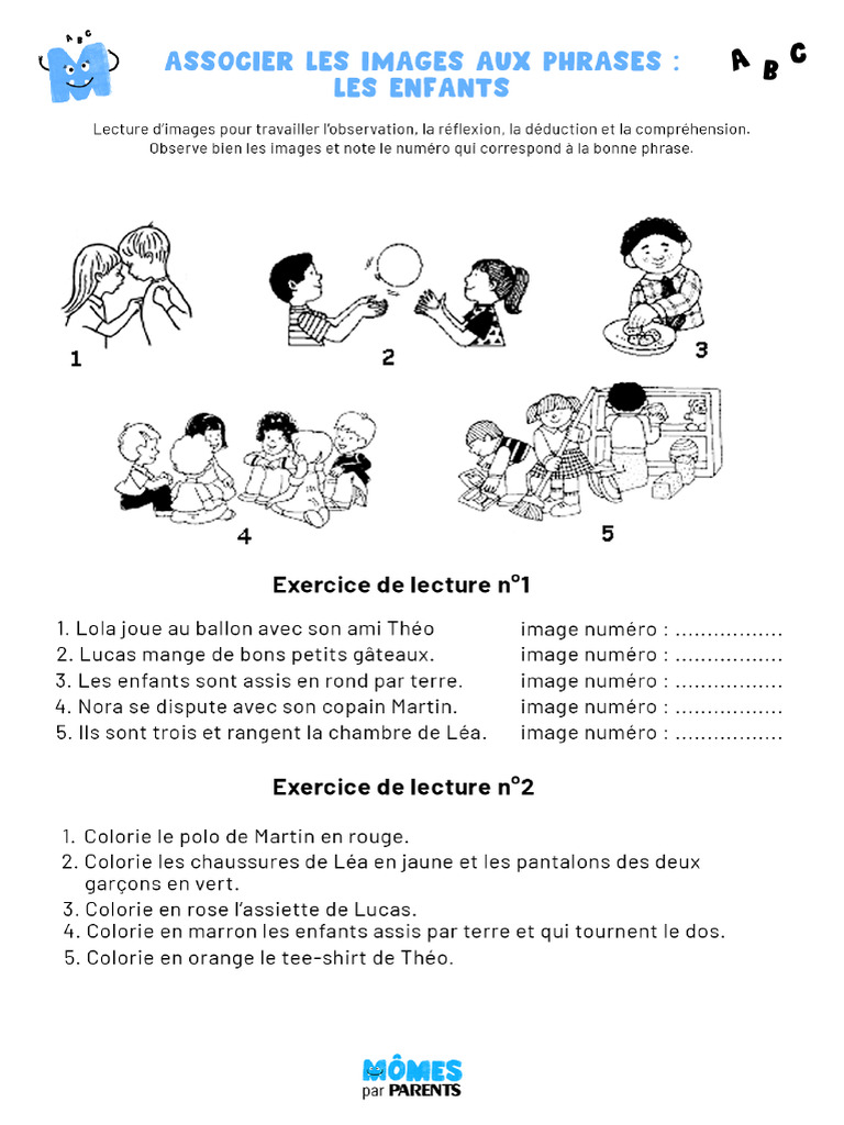 Associer Les Images Aux Phrases - Les Enfants 0 | PDF