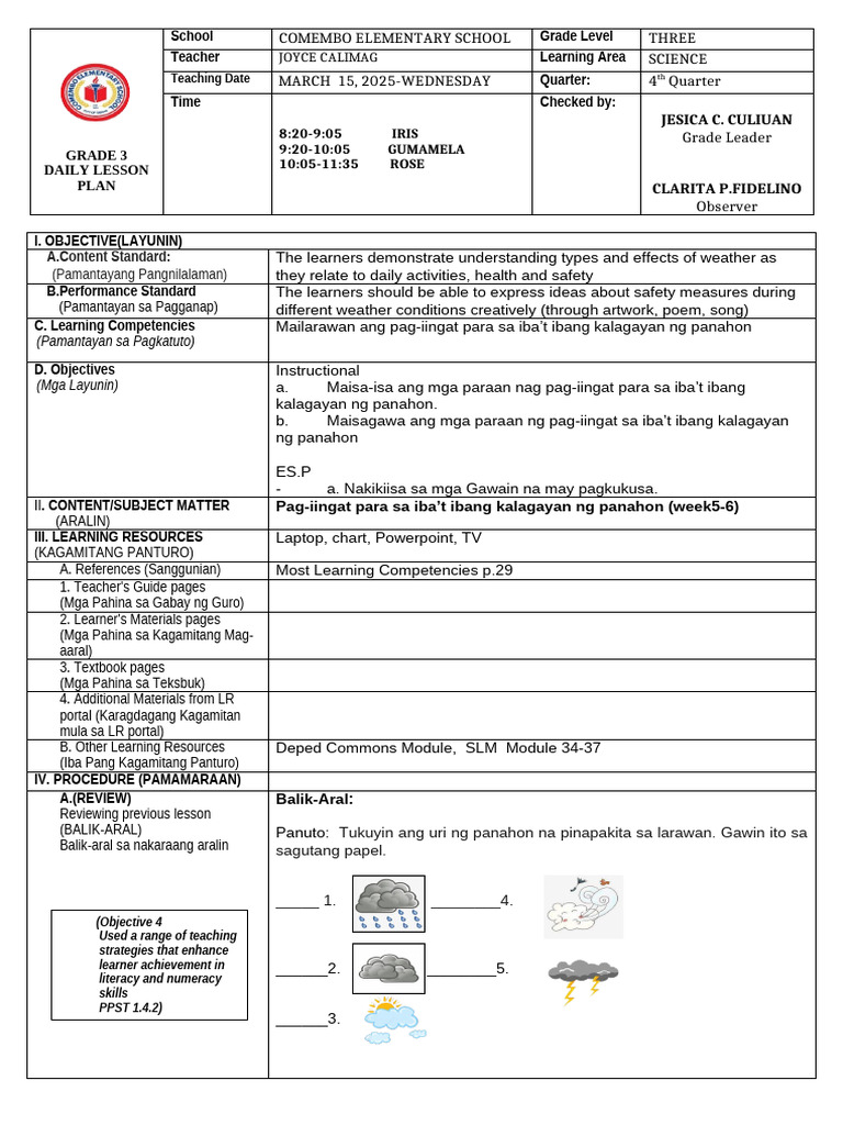 Cot 4th For Observation Pdf