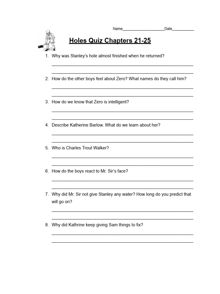 Holes Quiz Chapters 21-25 | PDF