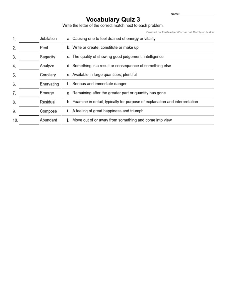 Vocabulary Quiz 3 | PDF