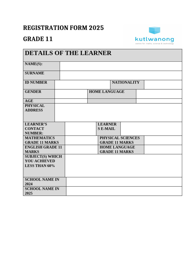 Grade 11 Learner Registration Form 2025 | PDF | Parent | Justice