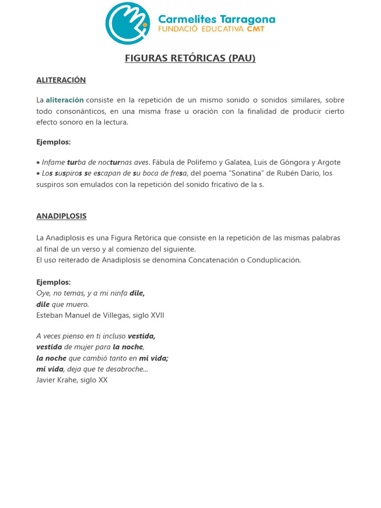 Figuras Retóricas: Definición y Ejemplos | PDF | Metáfora | Retórica