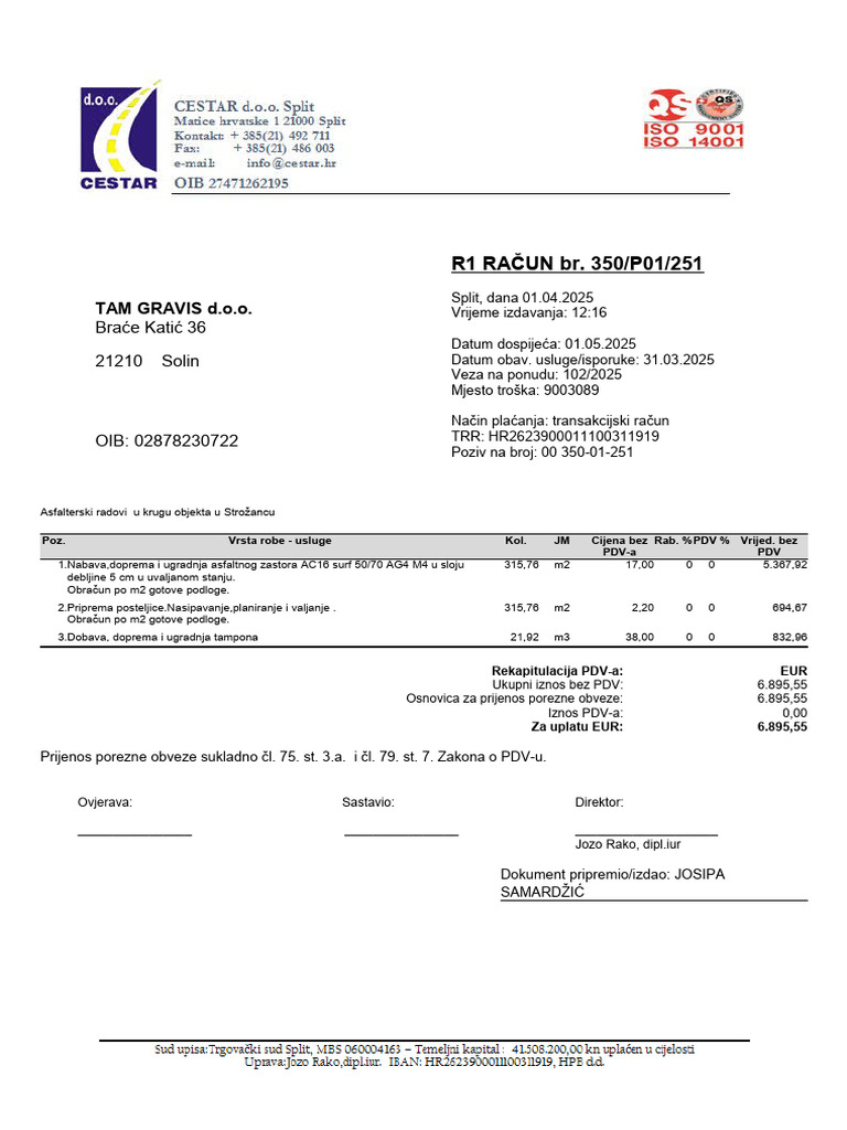 Racun Br. 350-P01-251 | PDF