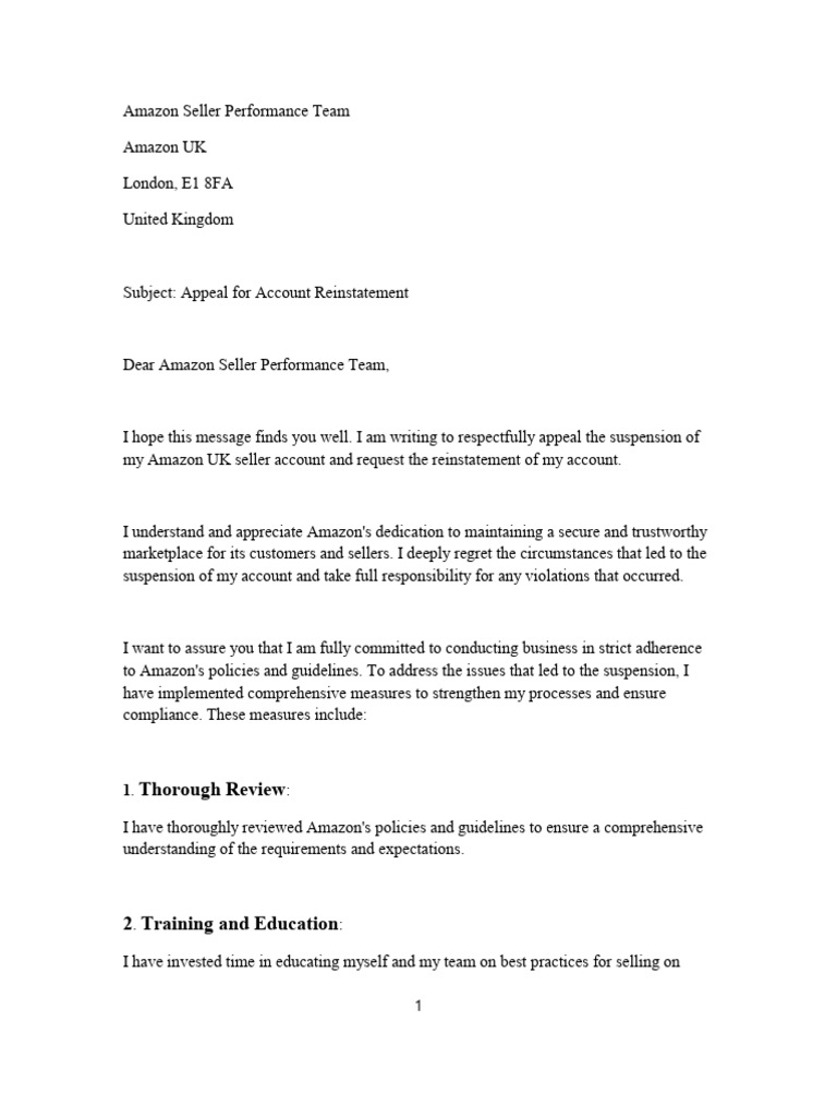 Appeal for Amazon UK Account Reinstatement | PDF