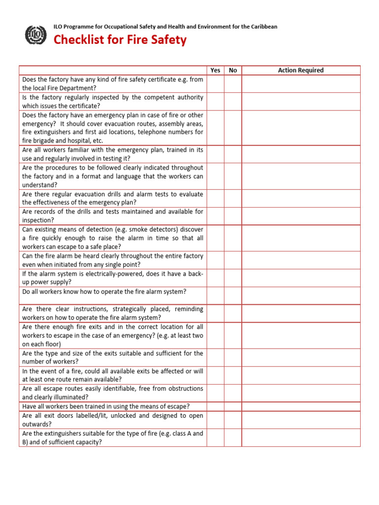 ILO - Checklist For Fire Safety | PDF | Firefighting | Hazards