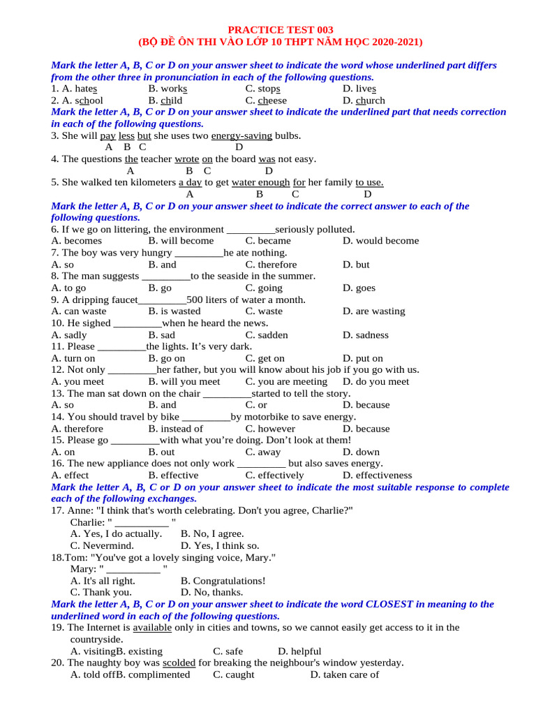 Practice Test 003.2020 | PDF | Telepathy | Water