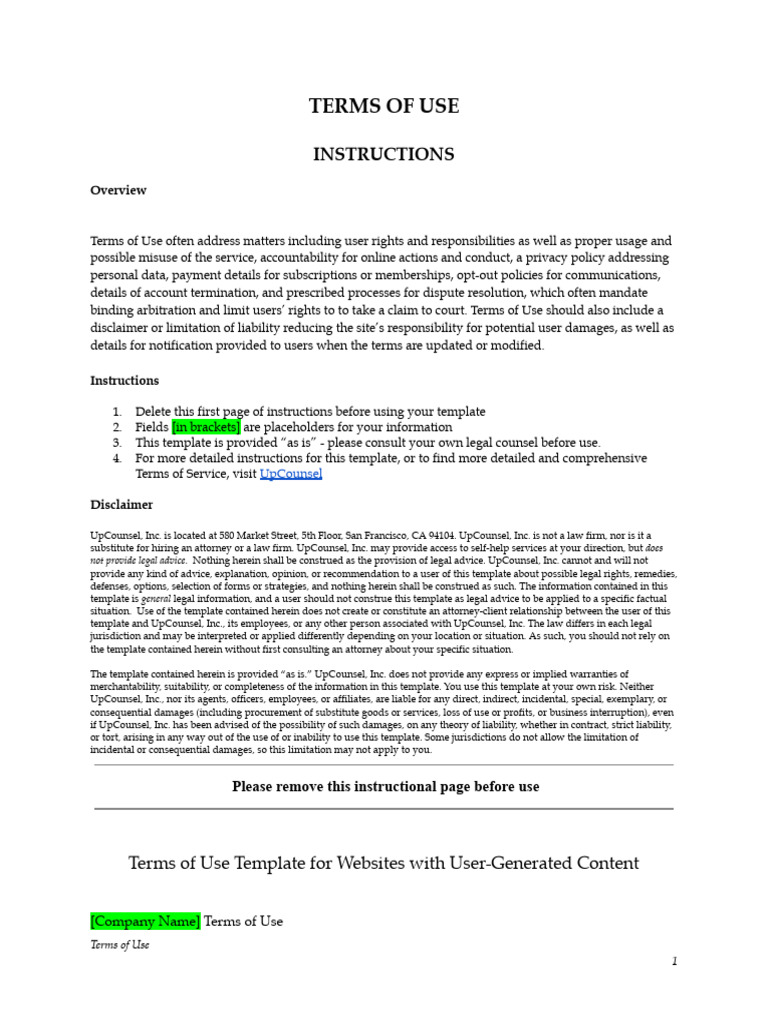 Website Terms of Use Template | PDF | Legal Liability | Terms Of Service