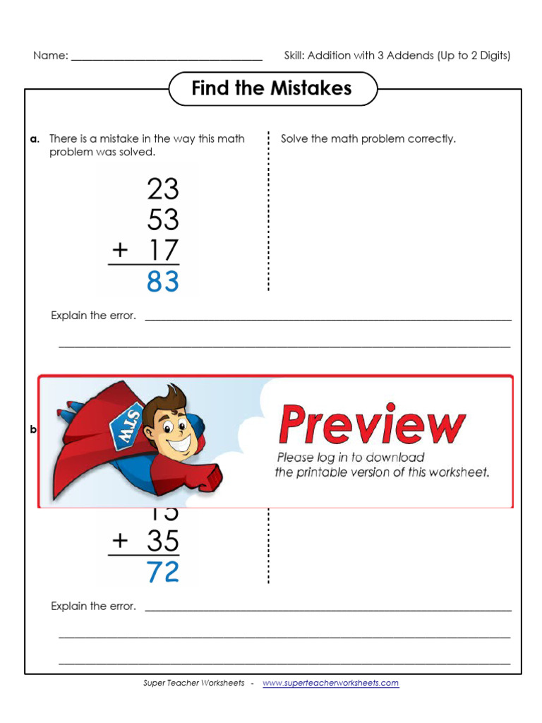 Addition Errors with Multiple Addends | PDF