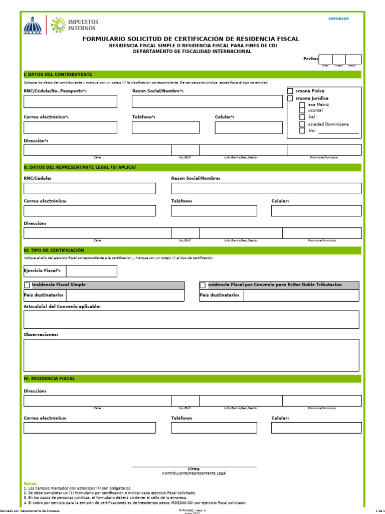 FI-FIN-001 Formulario Solicitud de Certificación de Residencia Fiscal ...