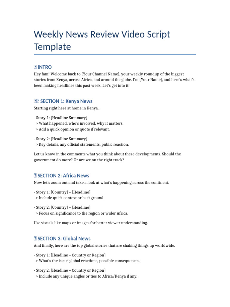 Weekly News Review Script Template | PDF