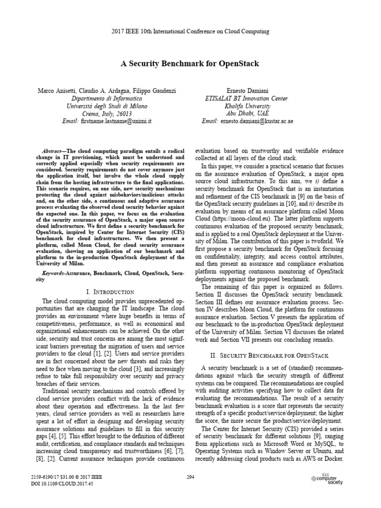 A Security Benchmark For OpenStack | PDF | Open Stack | Cloud Computing