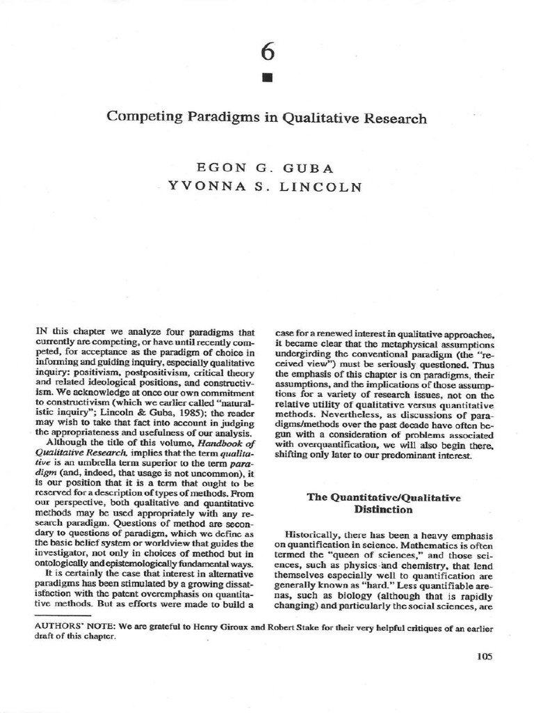 Guba & Lincoln-Competing Paradigms in Qualitat. Research-Compactado | PDF
