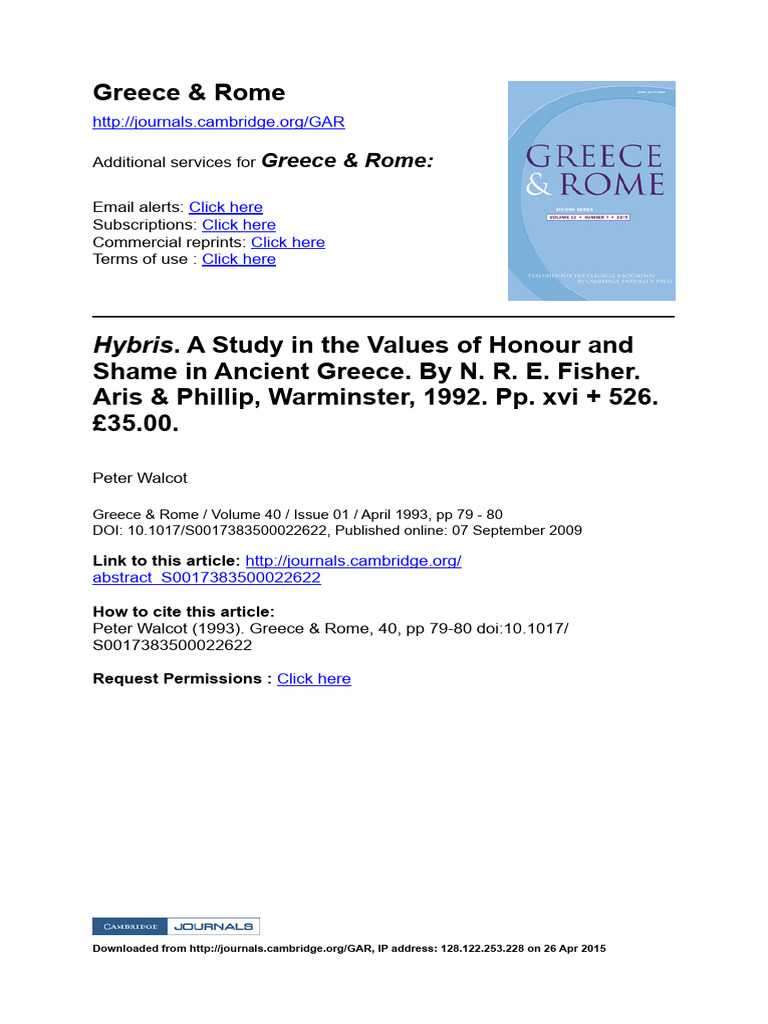 Hybris in Ancient Greek Society | PDF | Tragedy | Aeschylus