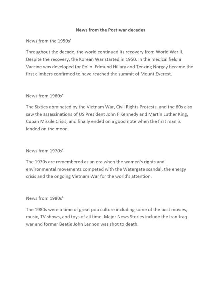 Key Events of the Post-War Decades | PDF