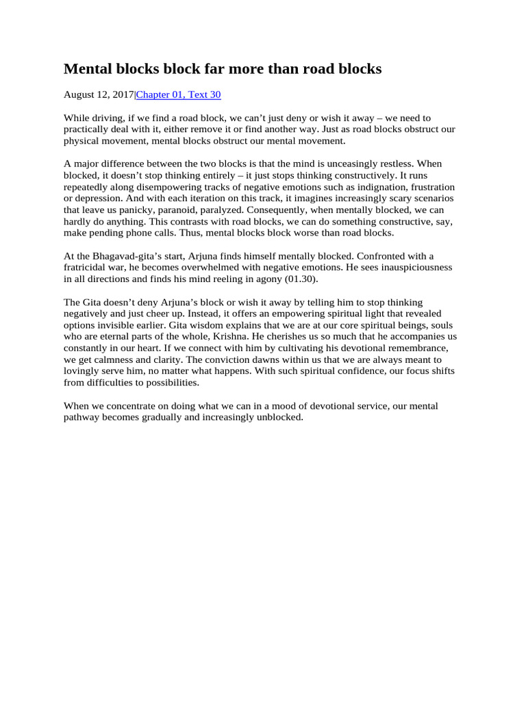 Unblocking Mental Roadblocks | PDF