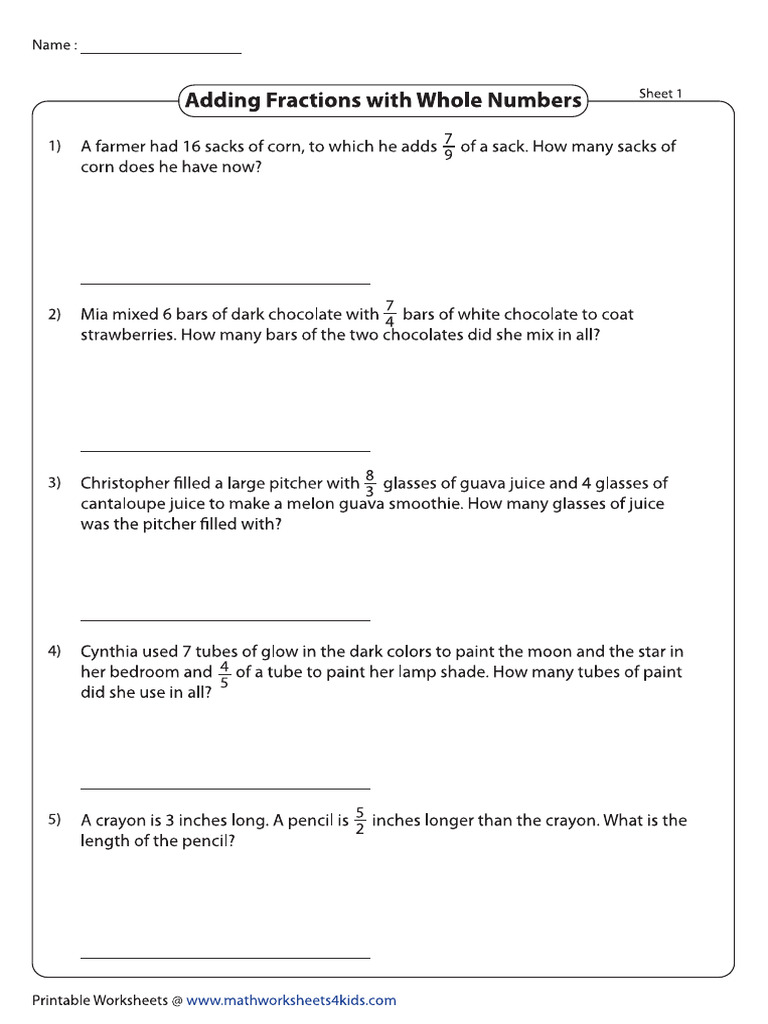 Adding Fractions With Whole Numbers | PDF