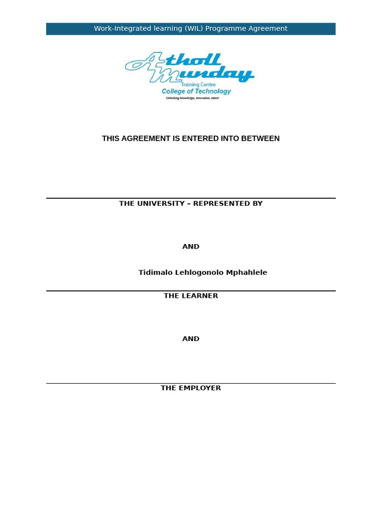 Work-Integrated Learning Agreement | PDF | Employment | Occupational Safety And Health