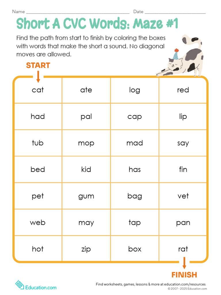 Short A CVC Words Maze Activity | PDF