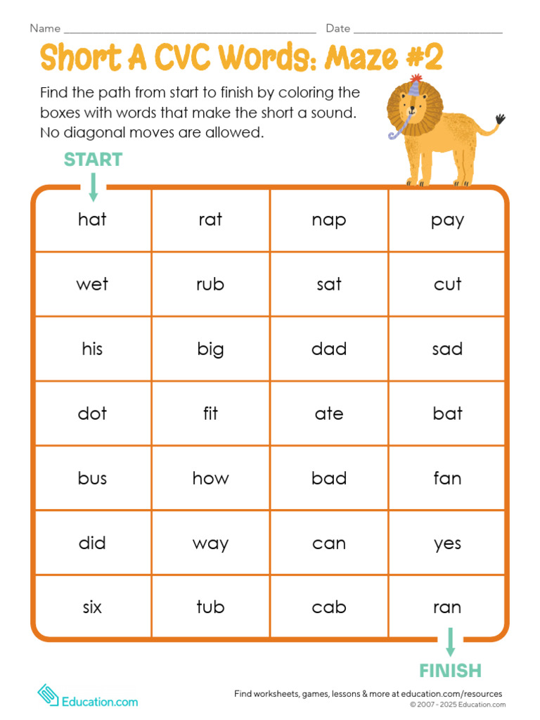Short A CVC Words Maze 2 | PDF