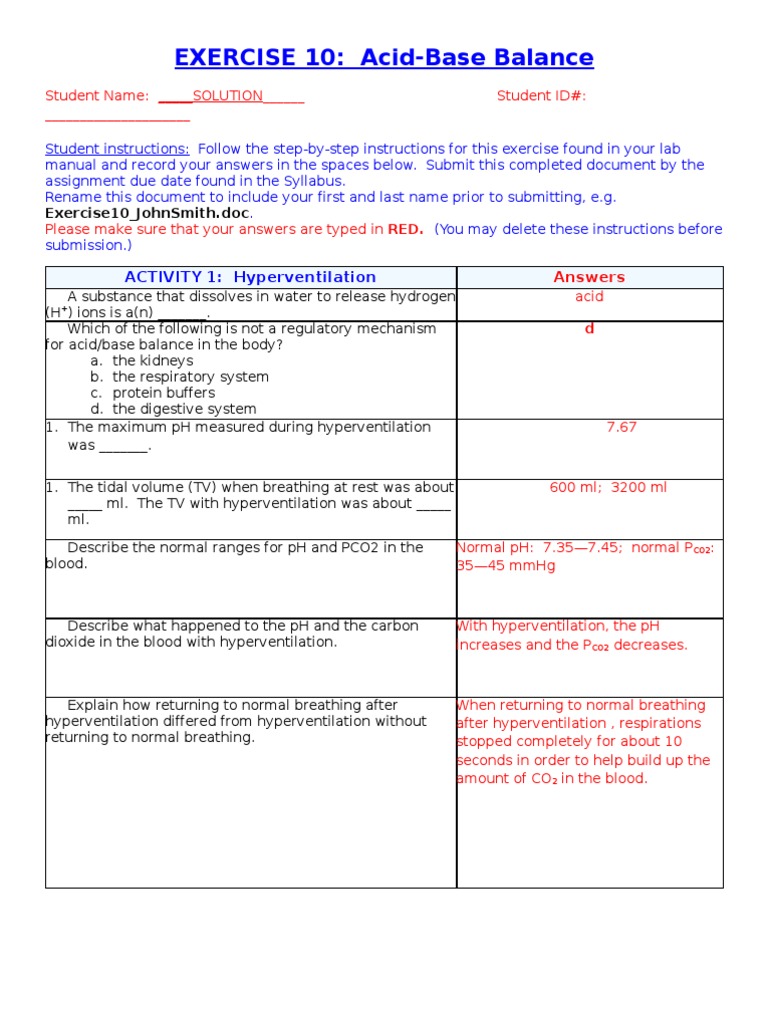 Acid-Base Balance Lab Exercise | PDF | Respiratory System | Bicarbonate