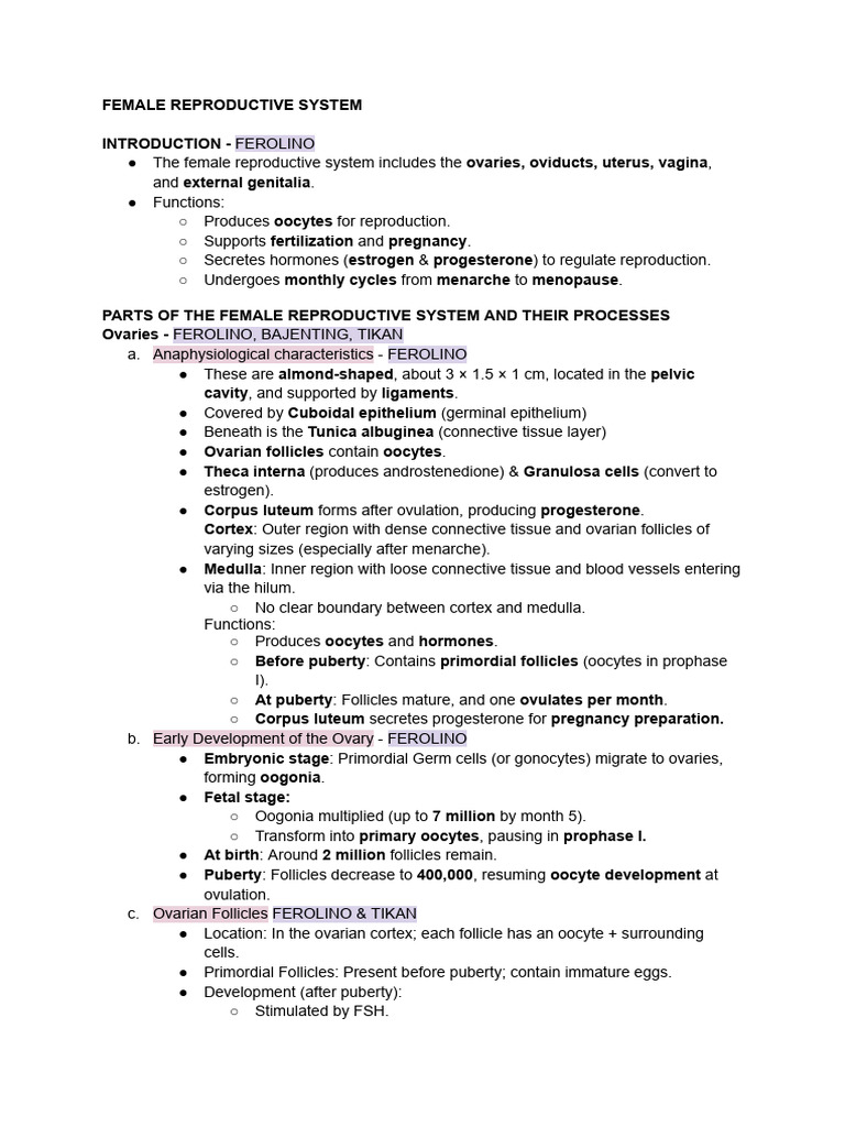 Overview of the Female Reproductive System | PDF | Ovary | Reproduction