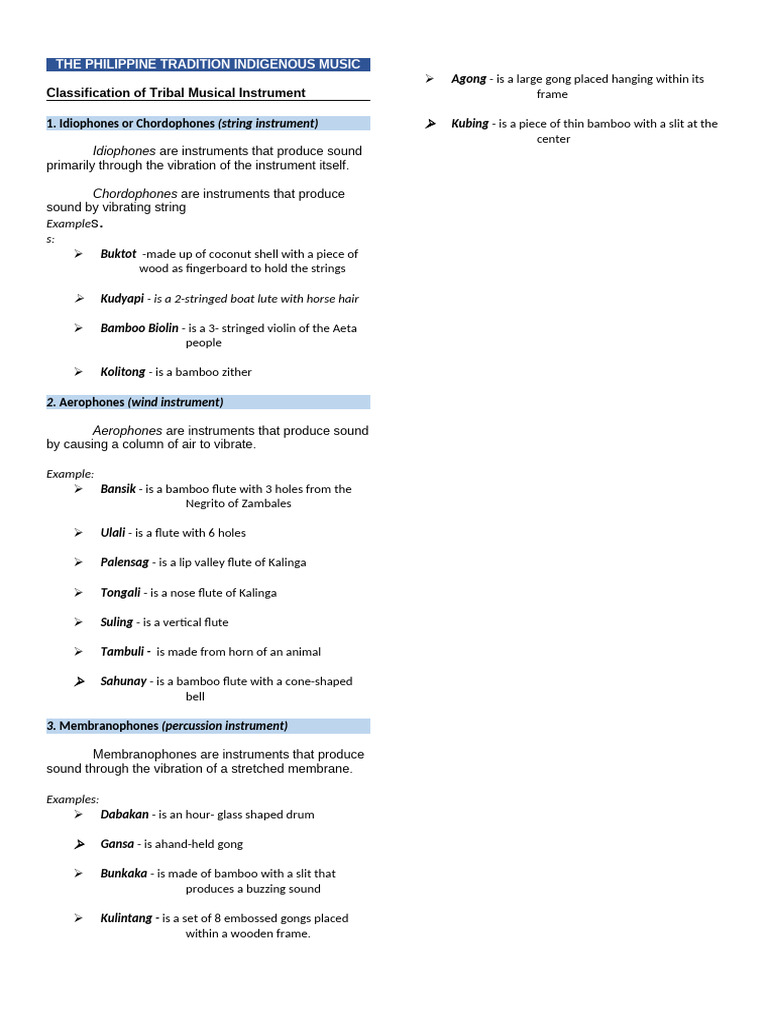 Philippine Indigenous Musical Instruments | PDF | Musical Instruments ...