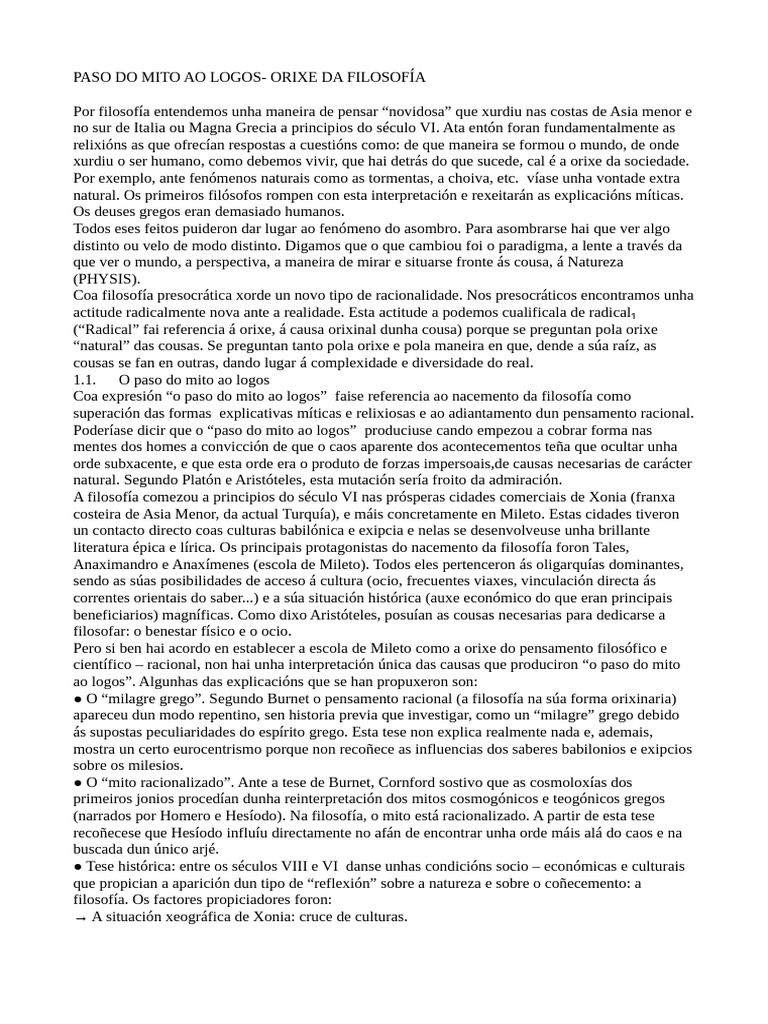 Paso de Mito Ao Logos Teorã A | PDF