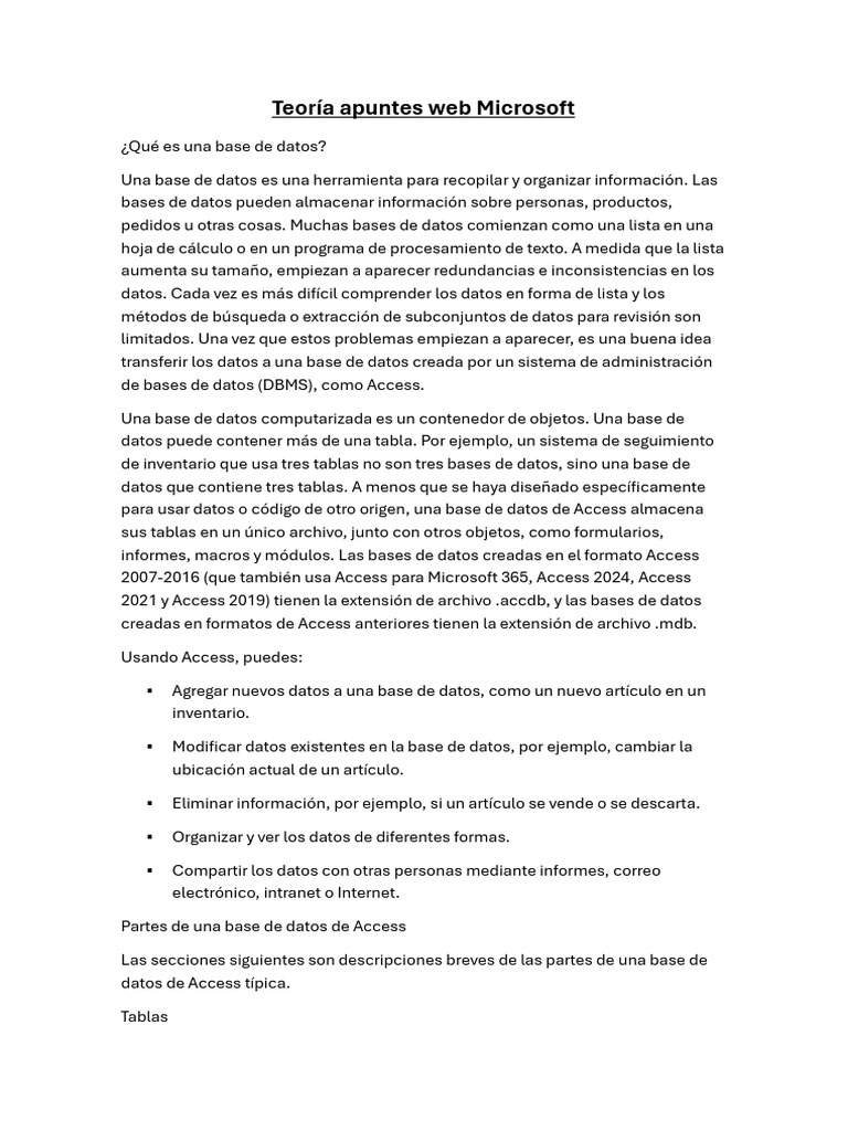 Teoría Básica ACCESS | PDF | Macro (informática) | Bases de datos