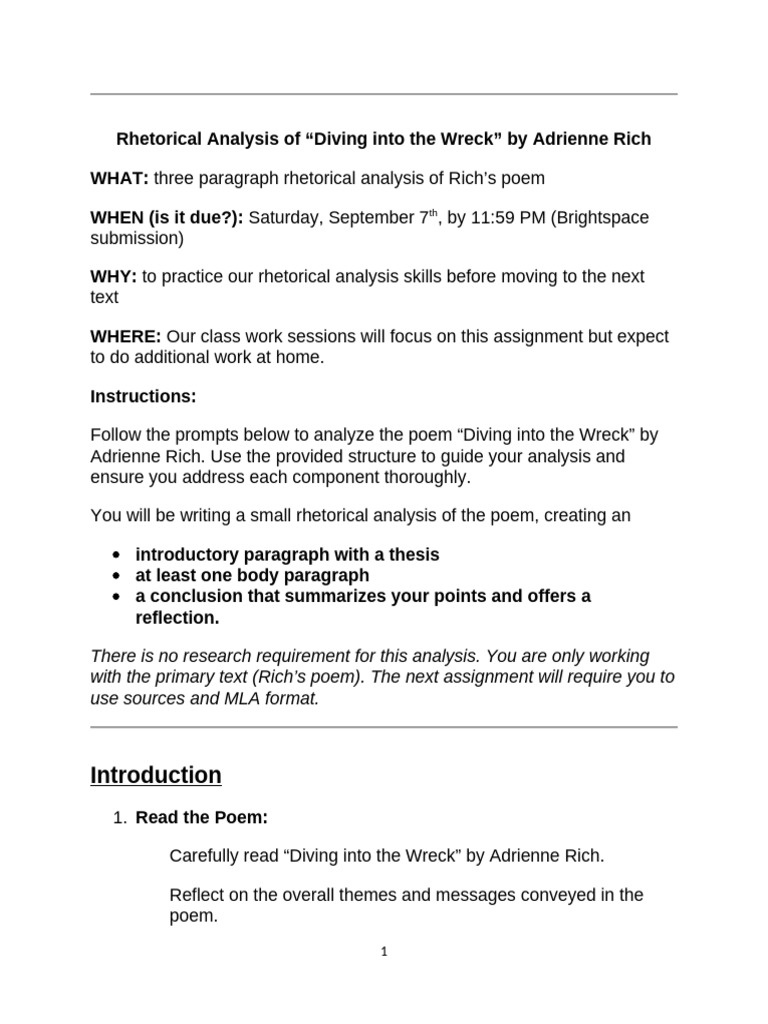 Rhetorical Anlysis of Wreck Assignment Sheet - Student | PDF | Poetry ...