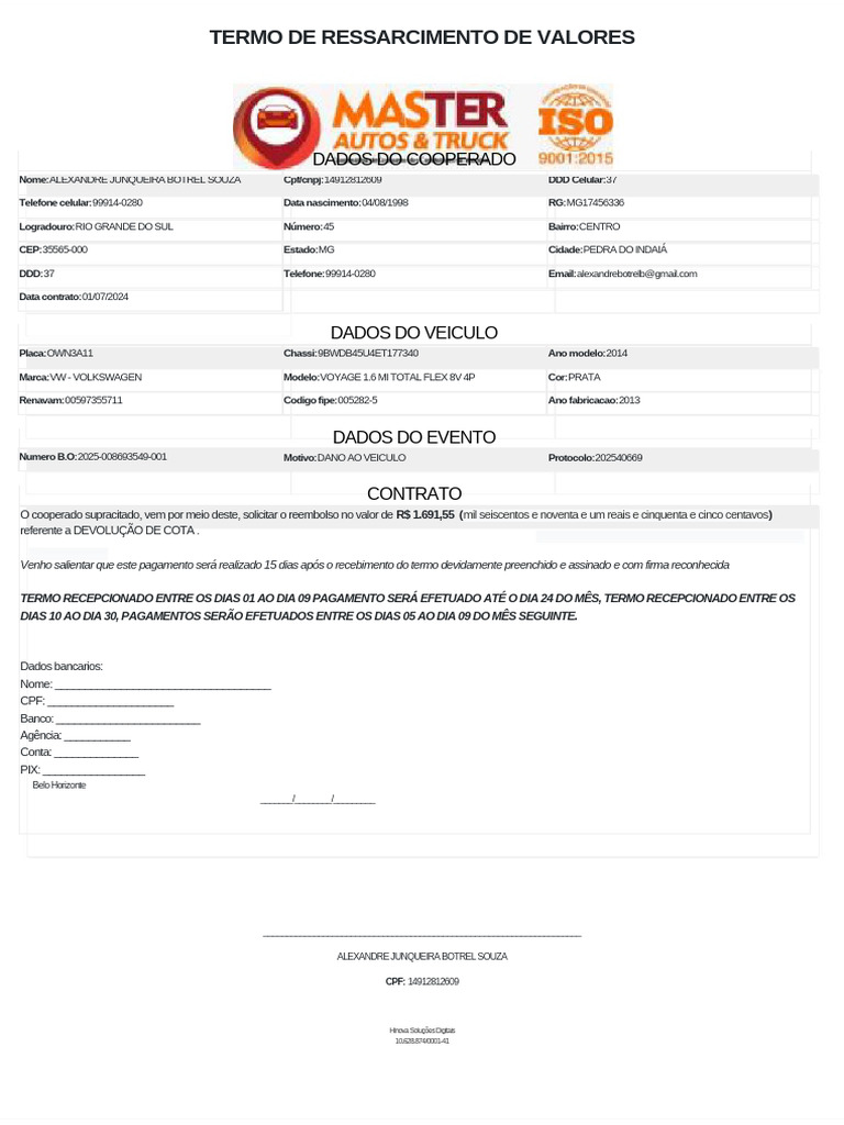 Alexandre Junqueira Botrel Souza Termo de Ressarcimento de Valores 2025 03-25-161348 | PDF