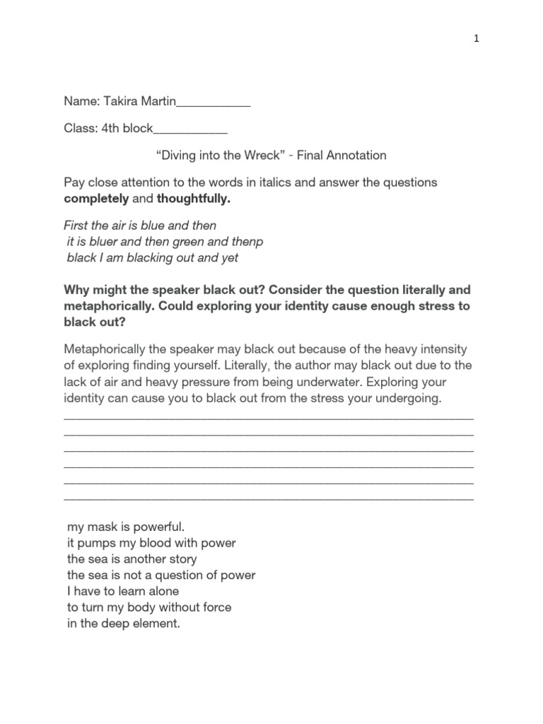 Analyzing "Diving into the Wreck" | PDF | Underwater Diving
