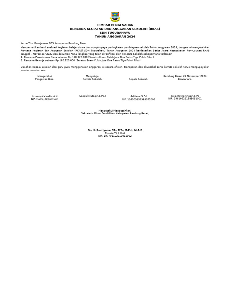 LEMBAR PENGESAHAN RKAS - 2024 Revisi | PDF
