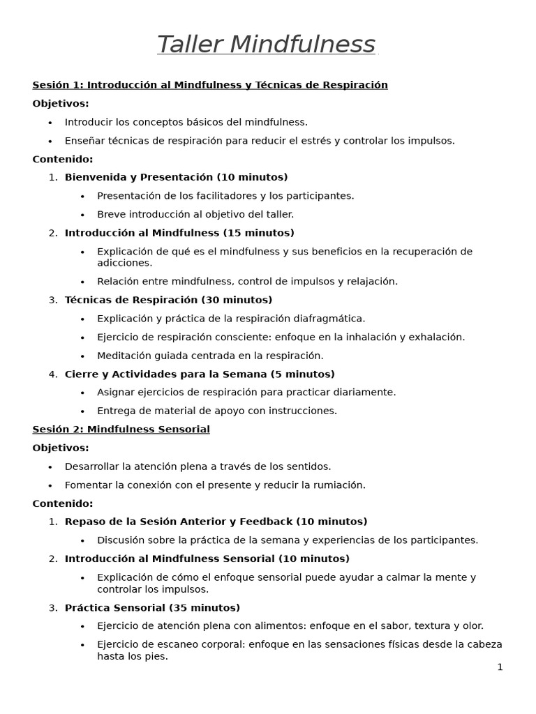 Taller de Mindfulness: Control de Impulsos | PDF | Las emociones ...