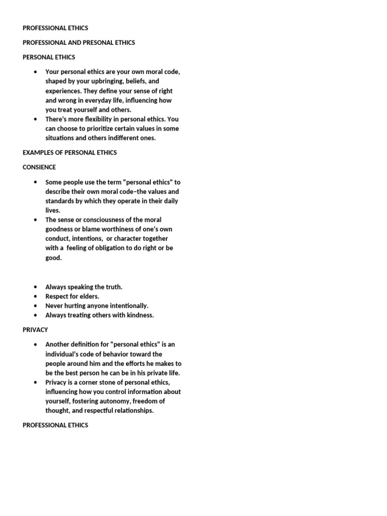 Understanding Personal Ethics Principles | PDF