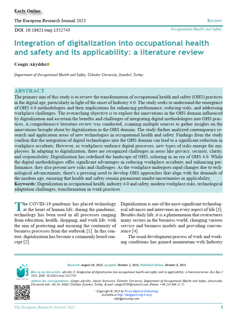 Integration of Digitalization Into Occupational He | PDF | Occupational Safety And Health ...