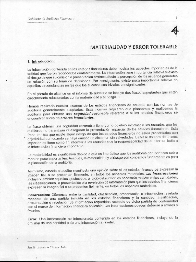TEMA 4 MATERIALIDAD Y ERROR TOLERABLE GAB. AUDITORIA FINANCIERA - Tiff ...