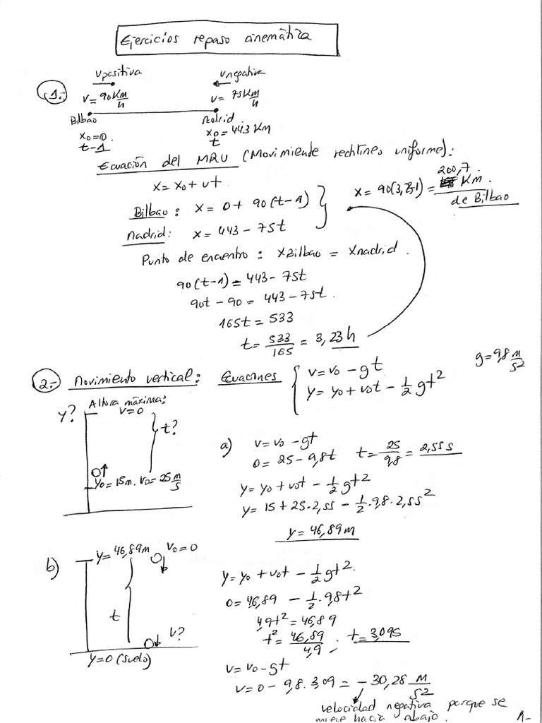 Soluciones Ejercicios Repaso Cinemática | PDF