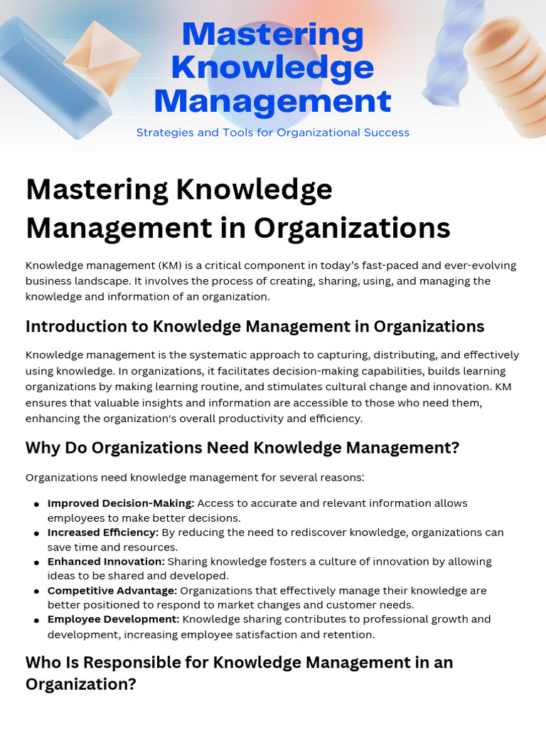 Mastering Knowledge Management in Organizations | PDF | Knowledge Management | Knowledge