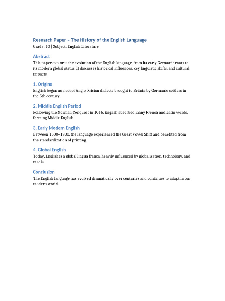 Research Paper History of English Language | PDF